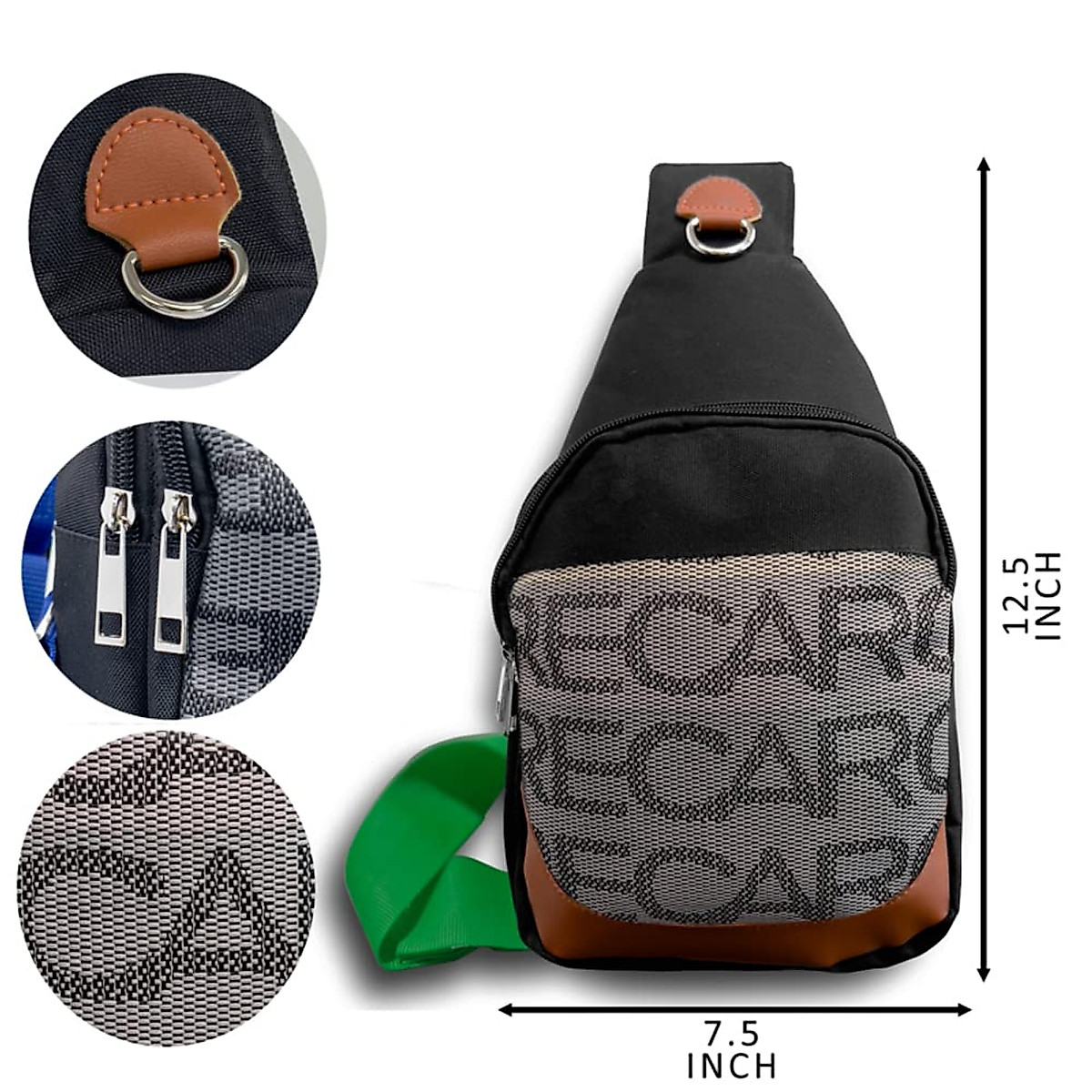 Q1-TECH, Jdm Recaro Gradation Crossbody Shoulder Bag With Green Embroidery Tak Straps Backpack New