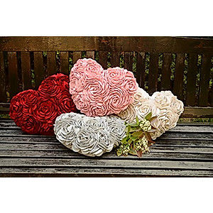 JWH 3D Flower Throw Pillow Cover Aesthetic Decorative Romantic Accent Pillow Case Heart Shaped Cushion Handmade Pillowcase for Girls Bed Bedroom Couch Gift 14x16 Inch Red