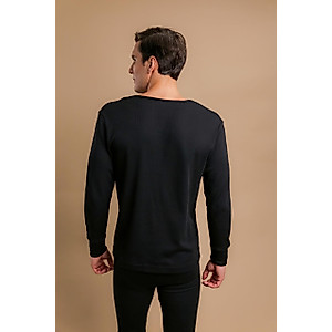 Cottonique Hypoallergenic Men's Thermal Base Layer Long Sleeve Made from 100% Organic Cotton (M, Black)