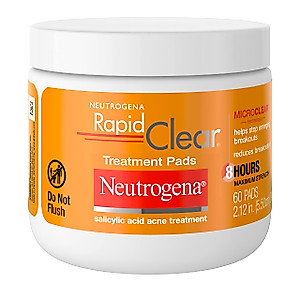 Neutrogena Rapid Clear Maximum Strength Acne Face Pads, for Acne Prone Skin, Salicylic Acid Treatment to Help Fight Breakouts, Oil-Free Facial Cleansing Pads with 2% Salicylic Acid Treatment, 60 Count