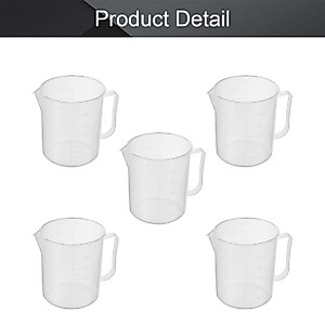 Othmro Measuring Cup 500ml PP Plastic Graduated Beaker Transparent for Lab Kitchen Liquids 5pcs
