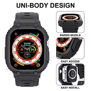 Steezrd Case with Band Compatible with Apple Watch Ultra 49mm Bands, Rugged TPU Sport Shockproof Waterproof Scratch-Proof Protective Strap with Bumper Case for Men Women