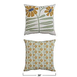 Creative Co-Op Creative Co-Op Cotton Printed Pillow with Flowers, Embroidery and Floral Printed Back, Set of 2 Styles