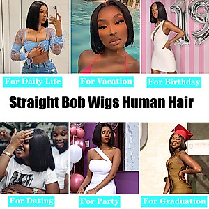 Rismale Hair Short Bob Wigs Human Hair Lace Closure Wigs Brazilian Straight Bob Human Hair Wigs 150% Density Pre Plucked with Baby Hair Natural Color (10, straight bob wig)
