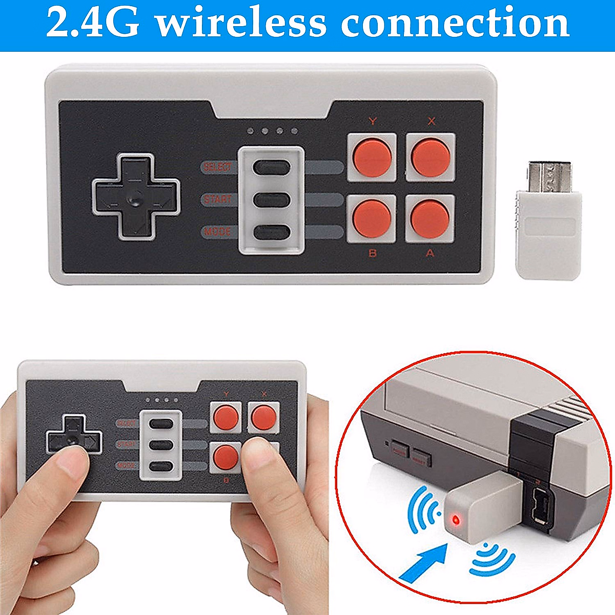 Wireless Controller NES Classic Edition - with Build in Rechargeable Batter, Wireless Range up to 10 Meters, Wireless Gamepad for Nintendo Mini Edition (2 Packs)
