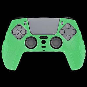 eXtremeRate PlayVital Glow in Dark - Green Guardian Edition Ergonomic Soft Anti-Slip Controller Silicone Case Cover for ps5, Rubber Protector Skins with Joystick Caps for ps5 Controller