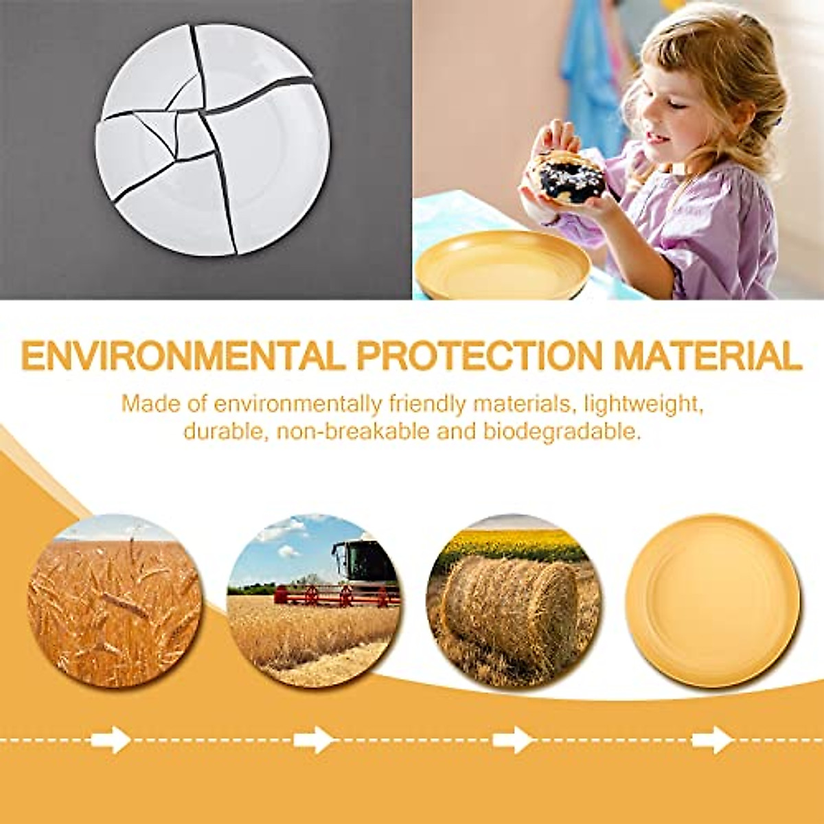 OAMCEG 12 Pack Plastic Plates Reusable 9 Inches Unbreakable Eco-Friendly Lightweight Wheat Straw Plates, Salad Plates, Camping Plates, Dinner Plates, Dishwasher & Microwave Safe, BPA FREE