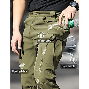YAXHWIV Men's Flex Ripstop Tactical Pants Lightweight Hiking Casual Cargo Pants for Men with Multi Pockets Water Resistant(No Belt)