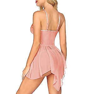 Avidlove Babydoll Lingerie for Women Sexy Lace Lingerie Drees Slutty Maternity Negligee Naughty Boudoir Lingerie(Pink,M)