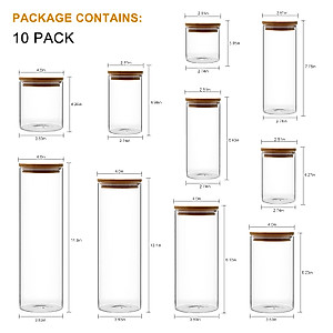 Cadamada Clear Glass Storage Jars with Lids,Airtight Food Storage Canisters with Bamboo Lids,Glass Pantry Storage Containers for Kitchen,Pantry,Flour,Coffee,Cereal,Spice,Beans,Pasta,Powder(10 pcs)