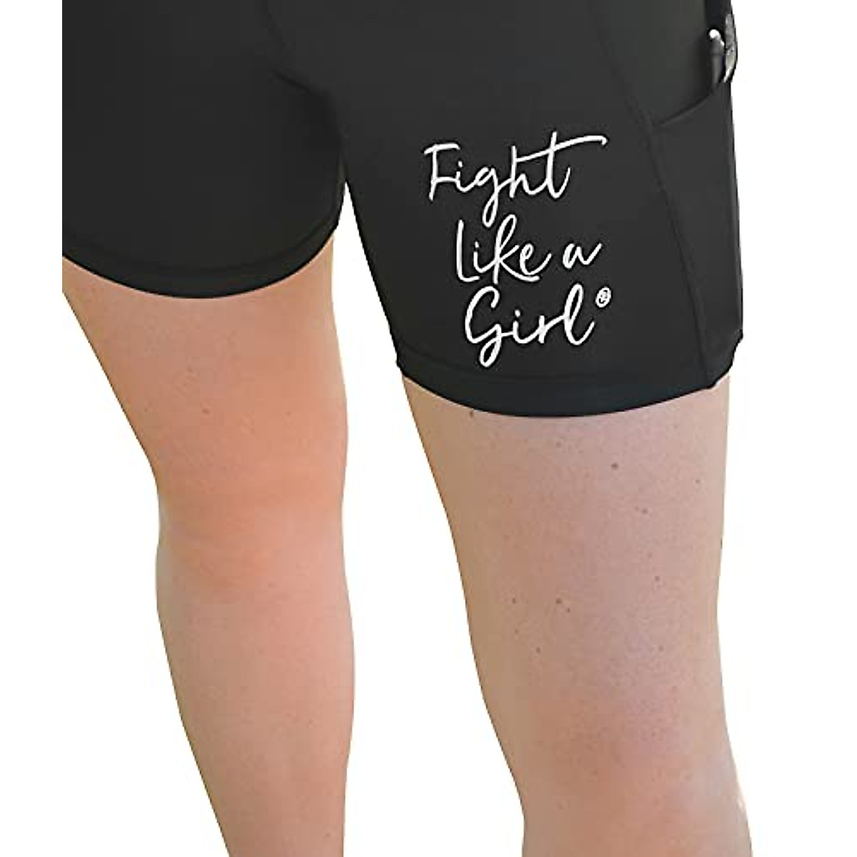 Fight Like a Girl Workout Shorts with Pockets High Waist Biker Yoga Running Volleyball Spandex for Women 5" - Black [S]