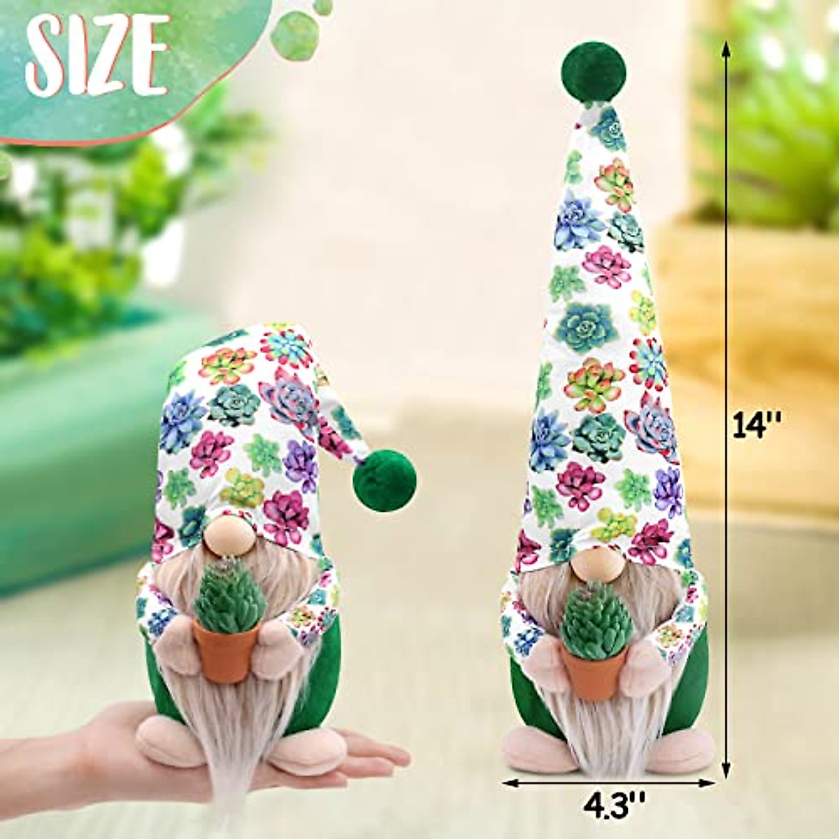 Succulent Gnomes Cactus Plants Gnomes Decor Swedish Tomte Doll Summer Stuffed Gnomes Plush Home Plants Tiered Tray Decoration Cacti Nordic Dwarf Gnomes Winter Gift for Her Coworker Plant Lady Decor