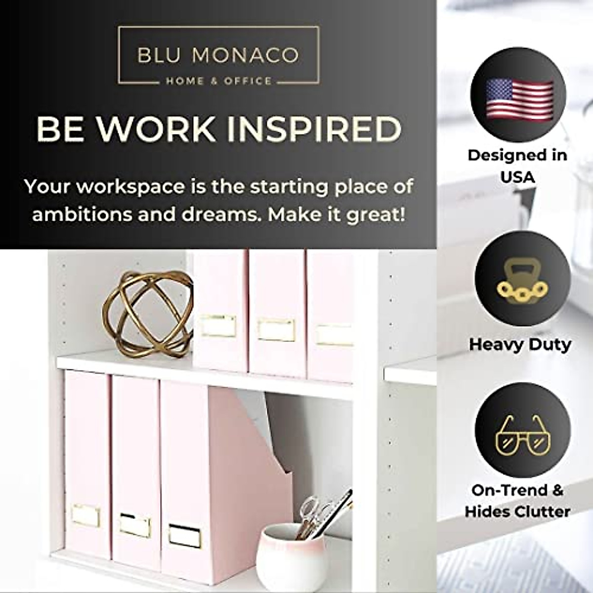 BLU MONACO Set of 6 Foldable Pink Cute Magazine Holders with Gold Label Holders - Stylish Magazine Storage for Desk, Shelves, and Closets - Book Bins, Files Organizers and Document Storage