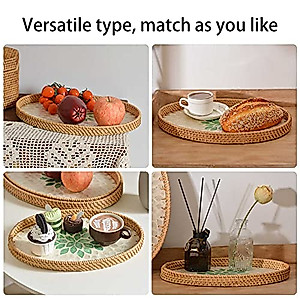 Yiuhhad Natural Handmade Shell Rattan Weaving Tray, Seashell Inlaid Oval Splicing Fruit Plate Durable and Tough, Breakfast, Snacks,Drinks, Snack Serving Plate