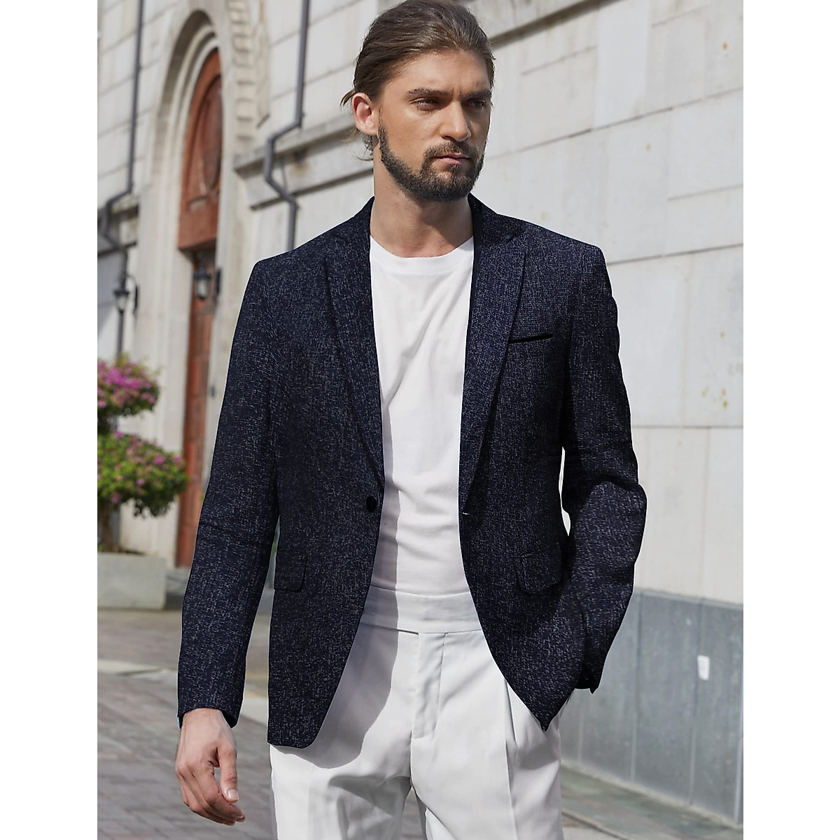 COOFANDY Men's Casual Blazer Sports Coats Lightweight Suit Jackets One Button, 2-Blue, X-Large