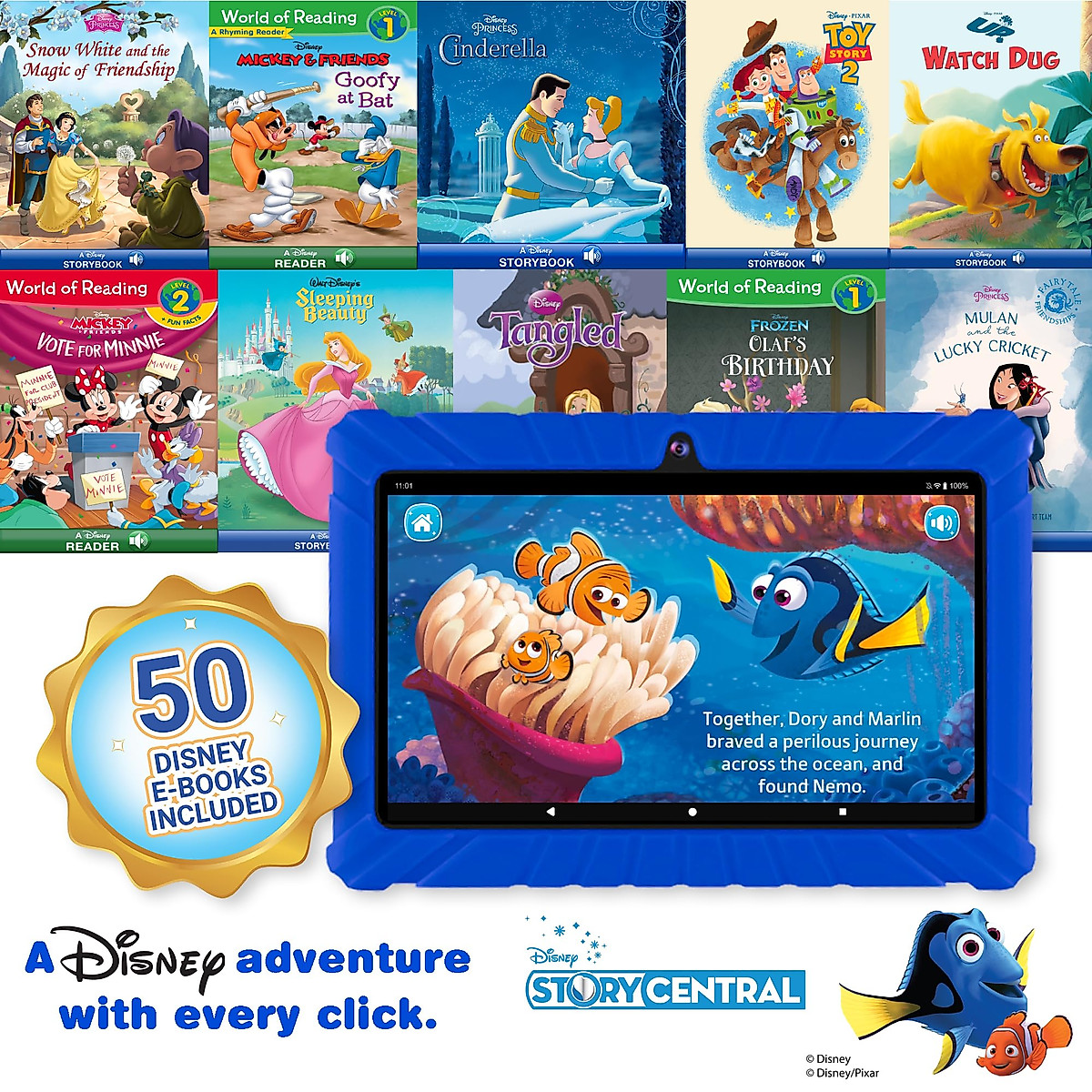 Contixo Kids Tablet V8, 7-inch HD, Ages 3-7, Toddler Tablet with Camera, Parental Control - Android 11, 16GB, WiFi, Learning Tablet for Children, 50+ Disney Storybooks Apps and Kid-Proof Case, DkBlue