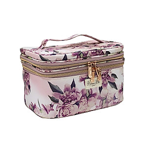 Conair Travel Makeup Bag, Large Toiletry and Cosmetic Bag, Perfect Size for Use At Home or Travel, Train Case Shape in Pink Floral Print