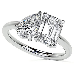 10K Solid White Gold Handmade Engagement Rings 2.0 CT Pear, Emerald Cut Moissanite Diamond Solitaire Wedding/Bridal Ring Set for Women/Her Propose Rings (4)