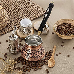 Erbulus Turkish Coffee Pot - Briki Greek, Arabic, Fortune Edition Turkish Coffee Maker with Wooden Handle (18 OZ)