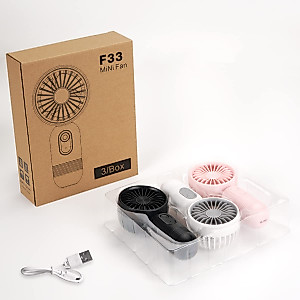 [Portable Mini Fan 3-pack] Handheld Personal Small Fan with 3-speed for Travel, USB Rechargeable Battery Operated Eyelash Fan, Black&White&Pink
