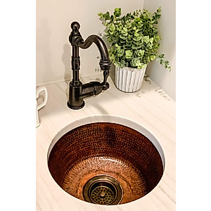 Premier Copper Products BR14DB3 14-Inch Universal Round Hammered Copper Sink with 3.5-Inch Drain Size, Oil Rubbed Bronze