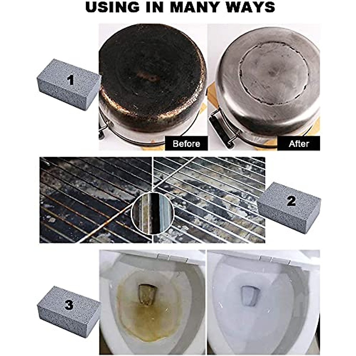 Safe Blackstone Griddle Scraper Cleaning Brick Block Kit - 3 Pack Ecological Clean Stone Magic Cleaner for Grill, Removing Stains BBQ,Pool,Racks,Baking Steel,Oven,Flat Top Cookers,Utensils,Toilet