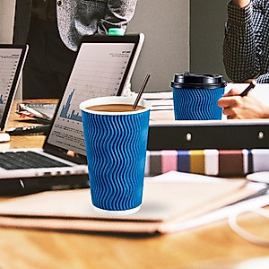 SIUQ 80 Pack 16 oz Disposable Coffee Cups with Lids and Straws, Insulated Ripple Wall To Go Paper Coffee Cups for Coffee, Hot Chocolate and Hot Tea Drinks - Navy