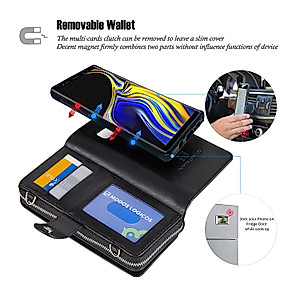 MODOS LOGICOS Crossbody Bag for Samsung Galaxy Note 9 6.4", [Shoulder Wrist Straps] [Zipper Storage] [11 RFID Card Slots 3 ID Window] PU Leather Purse with Removable Inner Magnetic TPU Case - Black