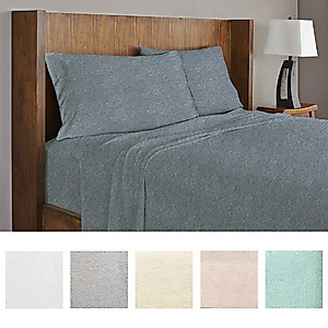 ROYALE LINENS Soft Tees Luxury Cotton Modal Jersey Knit Sheet Set, Chambray, Twin