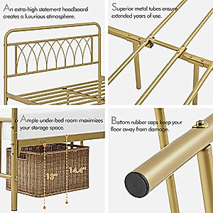 Yaheetech Queen Bed Frame Metal Platform Bed with Petal Accented Headboard/Footboard/14.4 Inch Under Bed Storage/No Box Spring Needed,Antique Gold