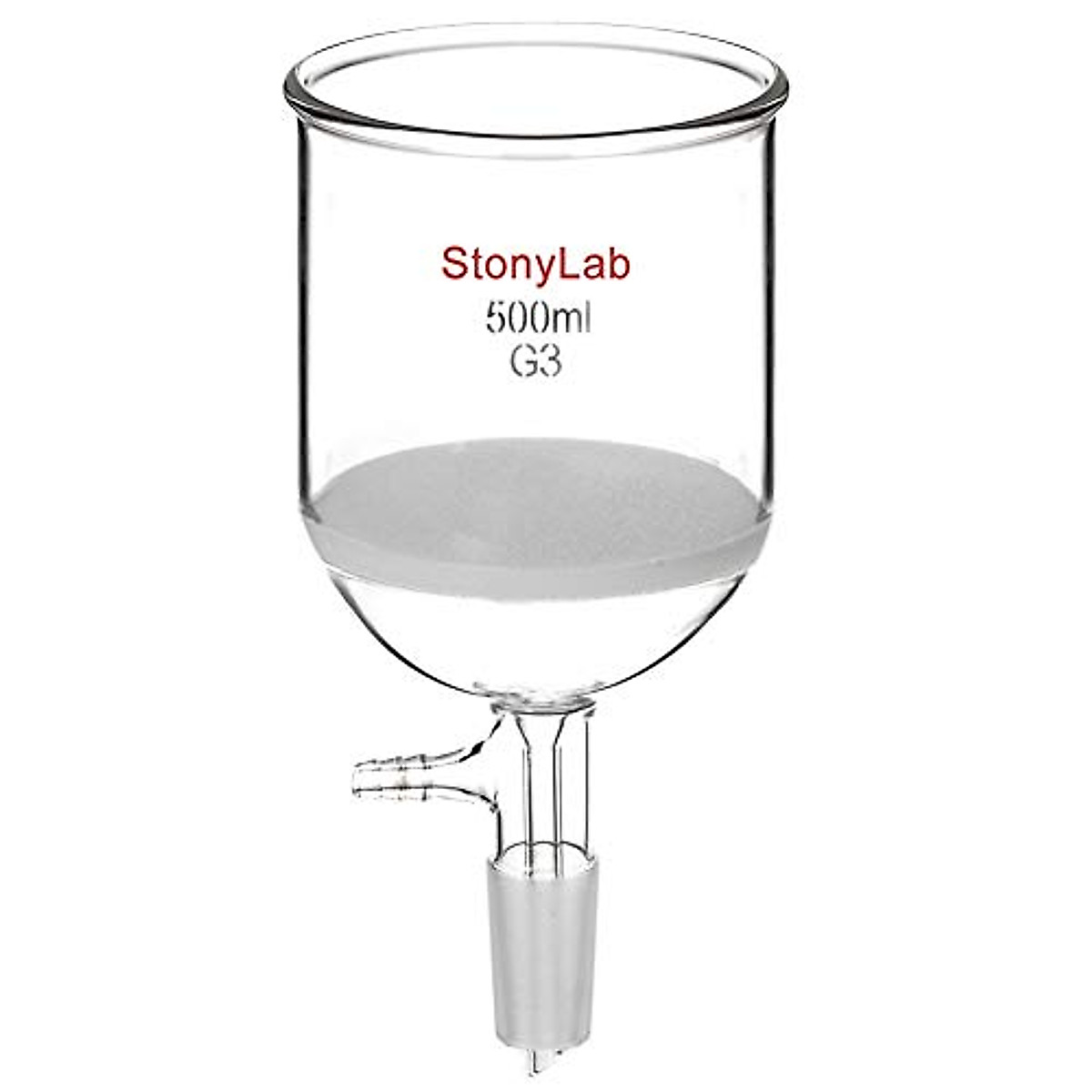 StonyLab Borosilicate Glass Buchner Filtering Funnel with Fine Frit(G3), 94mm Inner Diameter, 100mm Depth, with 24/40 Standard Taper Inner Joint and Vacuum Serrated Tubulation, 500ml