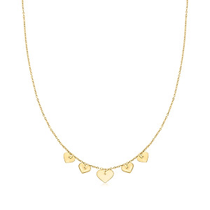 Canaria Italian 10kt Yellow Gold Graduated Heart Charm Necklace. 16 inches