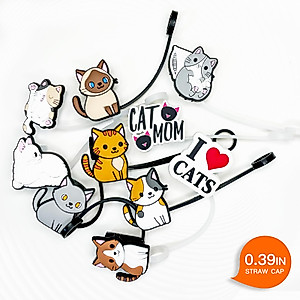 Uketniy 10Pcs Cat Straw Cover Cup for Tumbler Cup,10mm Cute Cat Drinking Straw Topper, Reusable Protectors Straw Tips Lids for Cup Accessories (10Pcs Cat 10mm)