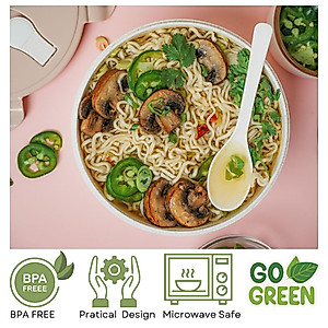 AI LOVE PEACE Microwave Instant Ramen Lunch Bowl Wheat Straw with Steam Release Vent Airtight Clip Lock Container,Microwave Safe ramen bowl with chopsticks for Working Adults, and Families