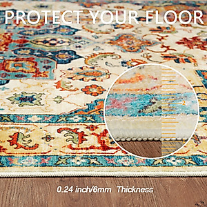 CHICHIC Boho Area Rug 3x5 Washable Rug Non-Slip Entryway Rug Vintage Rug Soft Indoor Accent Rug for Entrance Living Room Bedroom Bedside Kitchen Office Carpet, Red-Blue