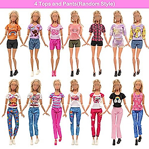 BARWA 18 Pack Doll Clothes and Accessories Including 4 Fashion Dresses 4 Sets Casual Outfits Tops and Trousers, Shorts 10 Bag Crown Necklace for 11.5 inch Girl Dolls…
