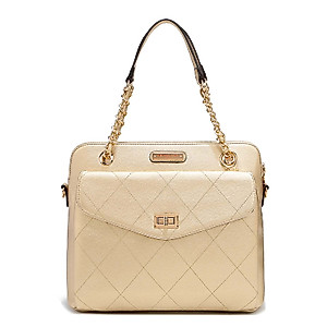 Nicole Lee Elena Tote, Chain Link Vegan Leather Strap, Front Pocket - Gold