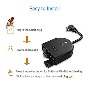 Outdoor Smart Plug, TESSAN WiFi Smart Outlet Switch with 3 Individual Sockets Work with Alexa Echo Google Home, Wireless Remote Control Outlet,Timer by Smartphone, Weatherproof Outdoor Power Strip
