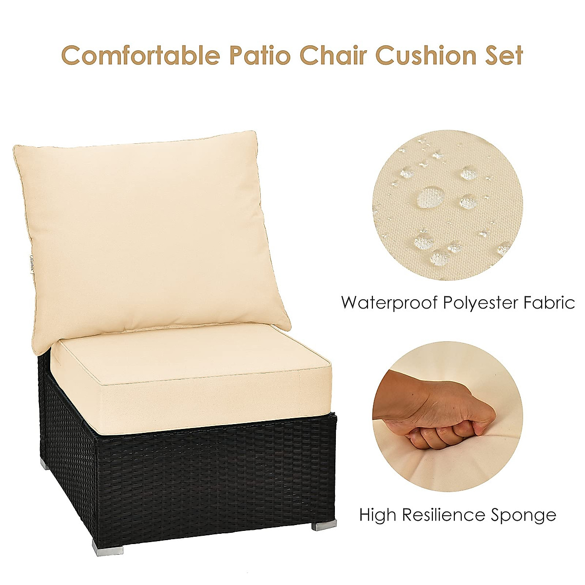 Giantex Patio Cushion Set, Deep Seat and Back Cushion, Outdoor Chair Pads with Ties, Cushion Replacement for Patio Furniture, Waterproof and High Resilient, 6 Inch Thick Indoor Floor Cushion
