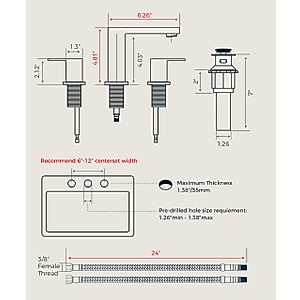 QFN Black Bathroom Faucets, 8 Inch Widespread Bathroom Faucet 3 Hole, 8" Bathroom Sink Faucet 3 Hole with Metal Pop Up Drain and Hose, Two Handle Matte Black Faucet for Bathroom Sink Vanity Faucet