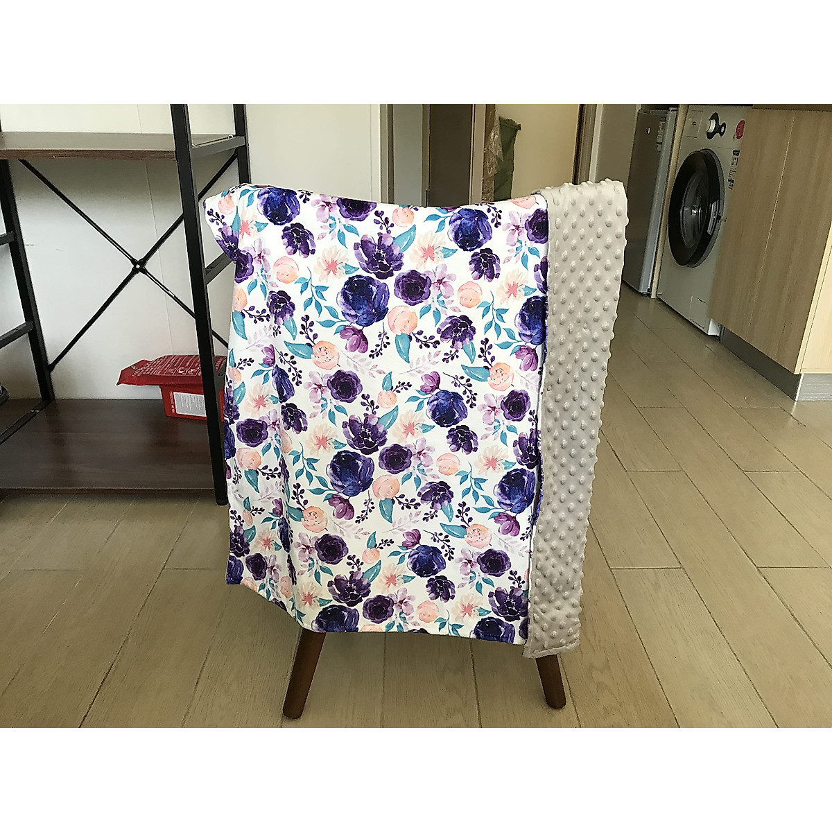 Baby Blanket, Purple Flowers, Nursery Bed Blanket, Infant Blanket, Toddler Blanket, Boy Girl Blanket Soft, Crib Blanket, Newborn Blanket, Minky Dimple Dot Blanket, Snuggle Up Cuddling Blanket