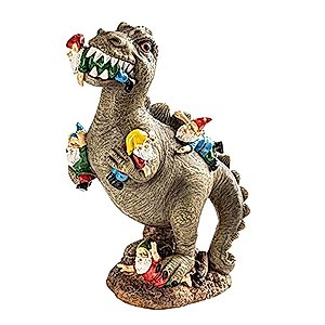 XHSP Dinosaur Eating Elves Garden Statue, Outdoor Decoration, Outdoor Terrace, Lawn, Courtyard Art Decoration, Garden Gift (Small, Light Color)