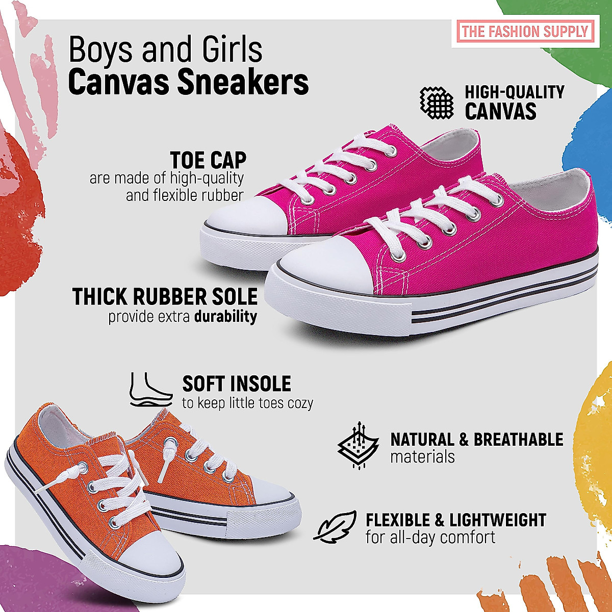 The Fashion Supply Kids Canvas Shoes for Girls & Boys - Breathable & Comfortable Boys & Girls Canvas Shoes, Yellow, Big Kid, 1