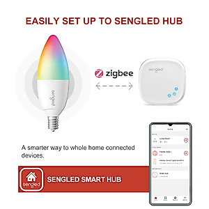 Sengled Zigbee Smart Candelabra Bulbs, Hub Required, Dimmable Multicolor E12 LED Candle Light Bulb Work with Alexa Echo(4th Gen), Echo Plus, Google/SmartThings, Voice/APP Control, 450 LM/40W Eqv. 4PK