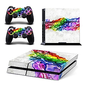 FOTTCZ Vinyl Skin for PS4 Console & Controllers Only, Sticker Decorate and Protect Equipment Surface, Rainbow Watercolor