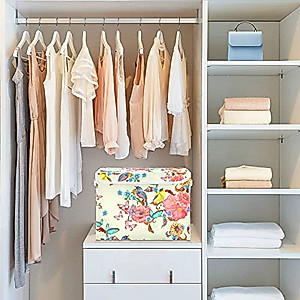 innewgogo Flowers Birds Butterflies Storage Bins with Lids for Organizing Foldable Storage Box With Lid with Handles Oxford Cloth Storage Cube Box for Car