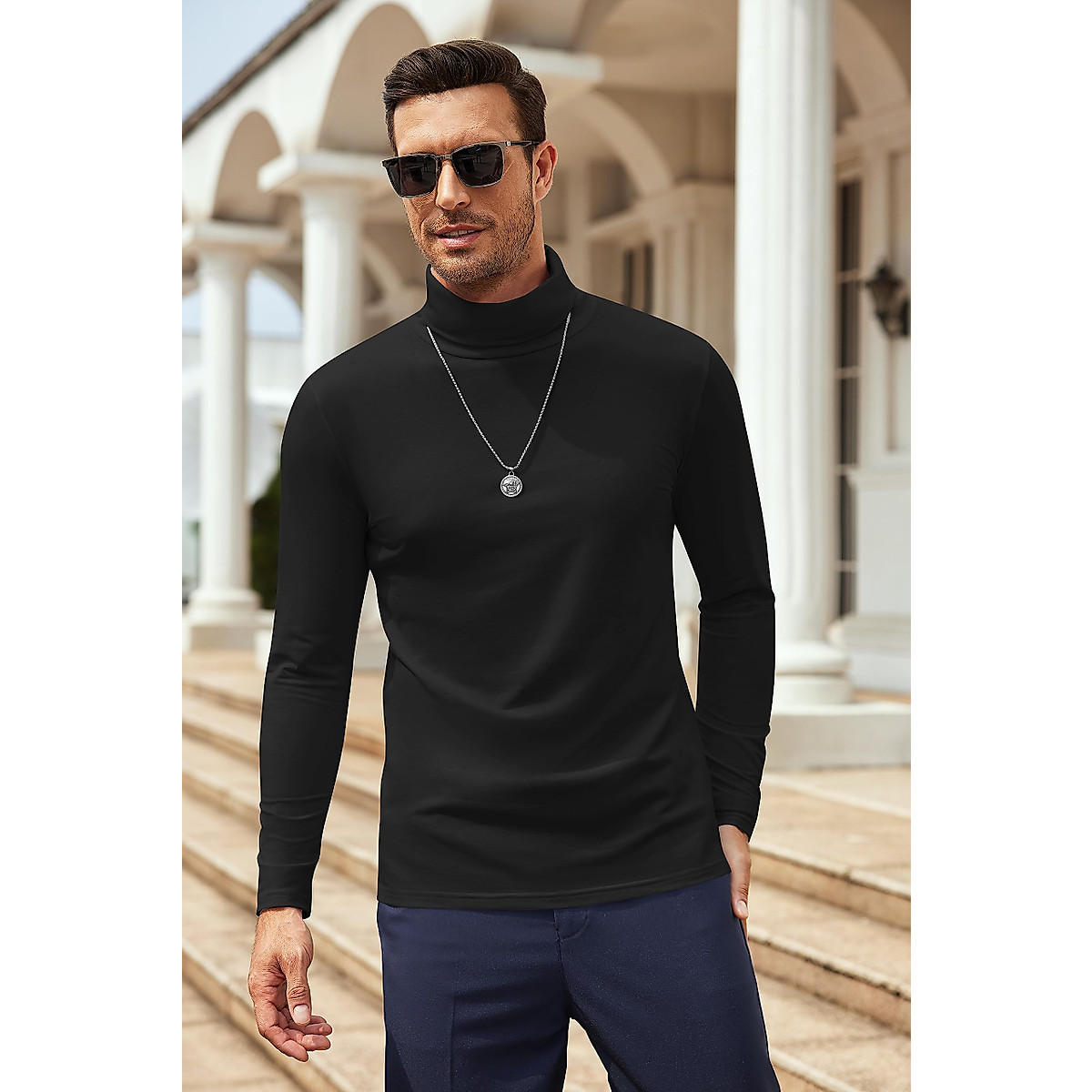 COOFANDY Men's Slim Fit Basic Turtleneck T Shirts Casual Knitted Pullover Sweaters Black