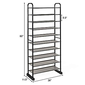 LDAILY Moccha Free Standing 10-Tier Shoe Rack, Space-saving Shoe Organizer with Metal Frame, Storage Organizer for Home Office, Free Standing Shoe Shelf, Black