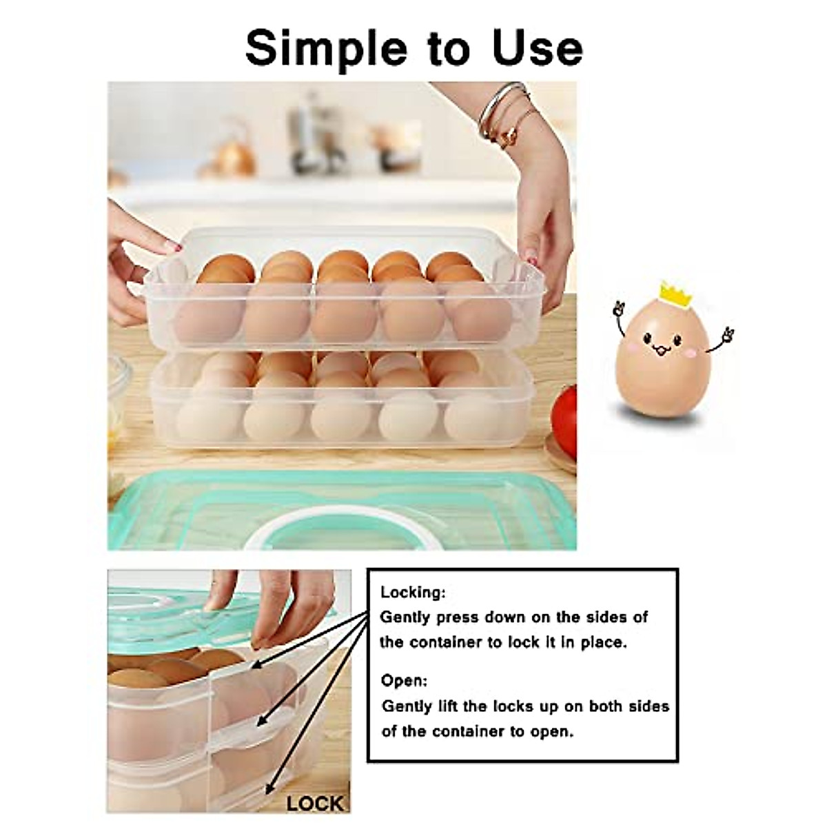 TIAN CHEN Deviled Egg Tray with Lid, 2-Layer, Food Storage Container with Handle, Egg Holder for Refrigerator, large, 40 eggs (Green)