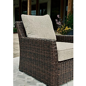 Signature Design by Ashley Brook Ranch Casual Weather Resistant Outdoor Lounge Chair with Cushion, Dark Brown & Beige